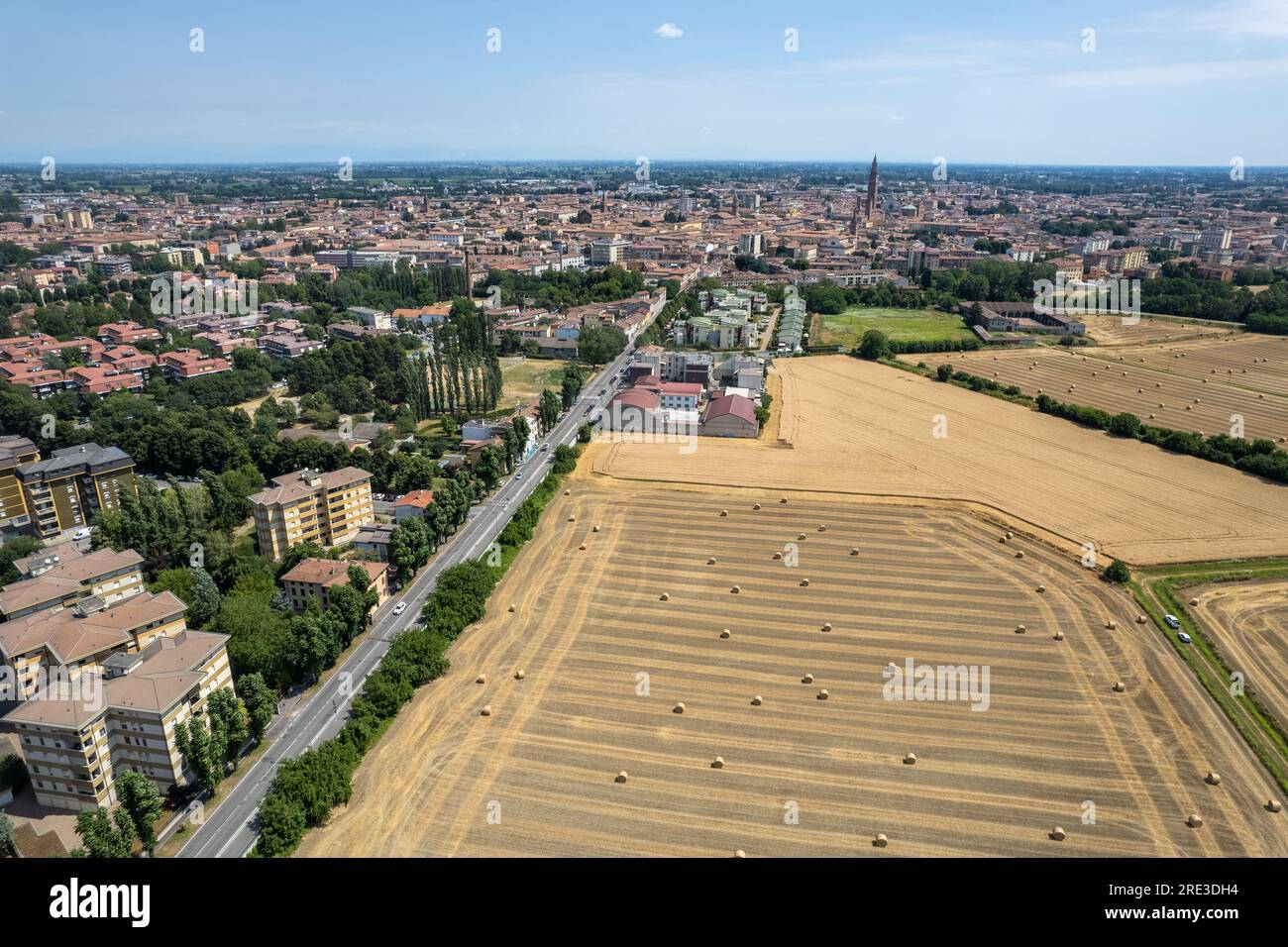 aerial scenic drone shot of the city of Cremona, Lombardia, Italy Stock ...