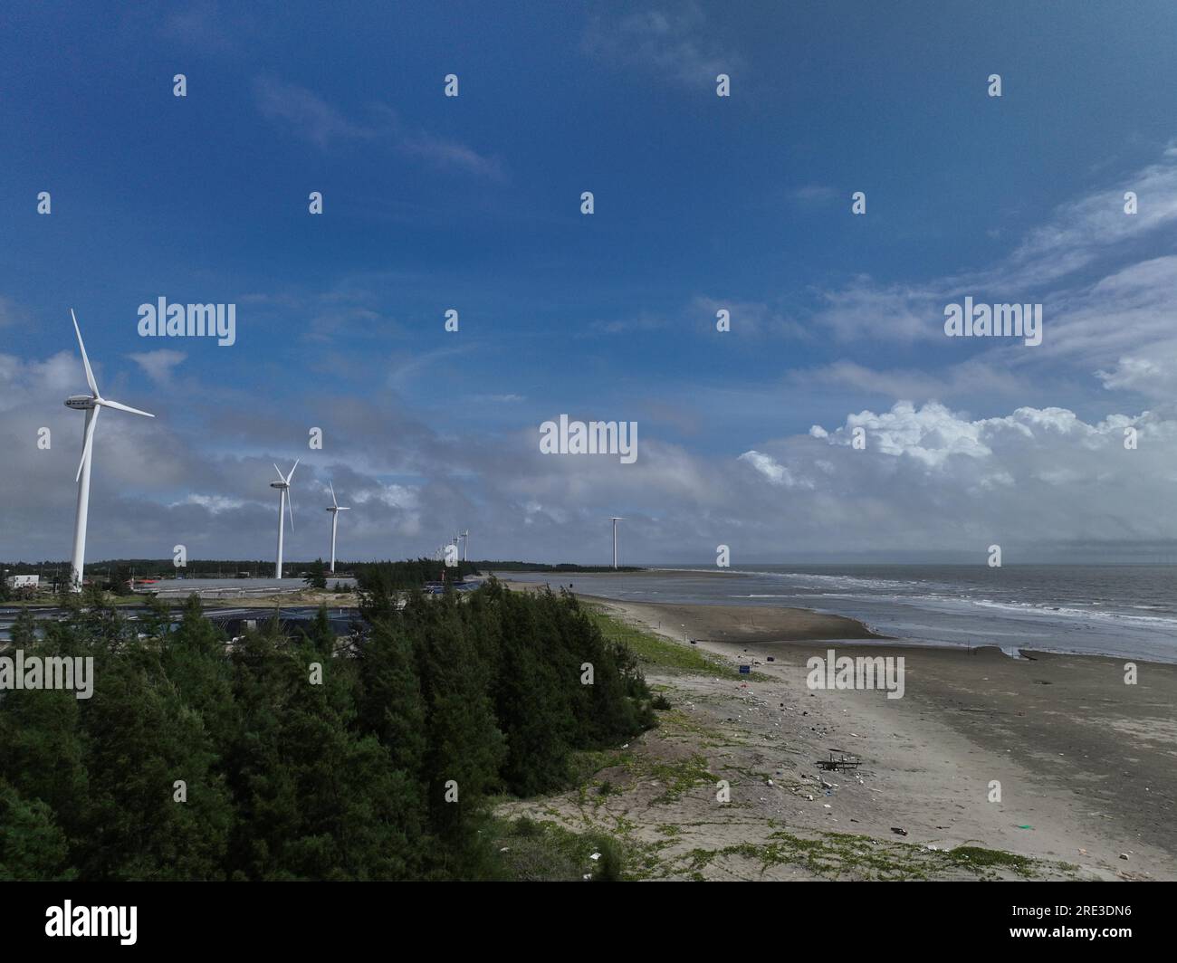 Aerial photo shows the wind power farm project under construction in ...