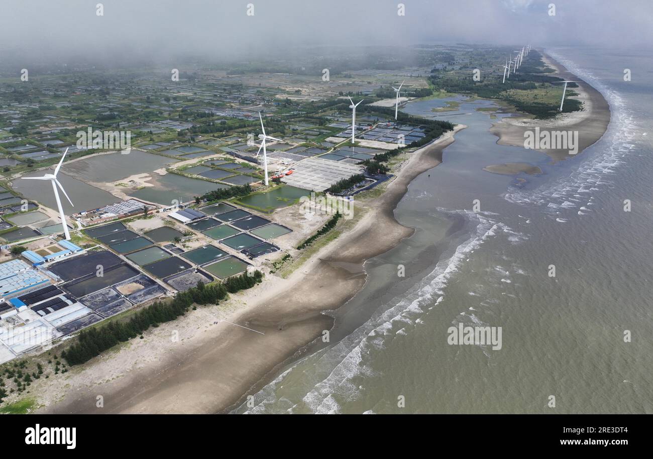 Aerial photo shows the wind power farm project under construction in Xinliao Township, Xuwen ...