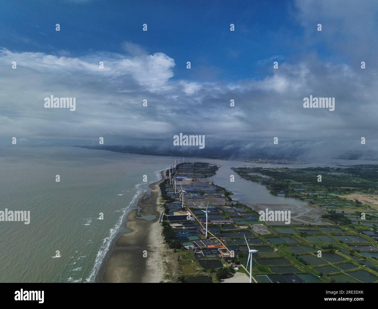Aerial photo shows the wind power farm project under construction in Xinliao Township, Xuwen ...