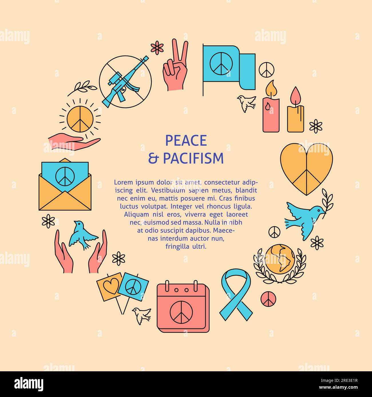 Peace and pacifism round banner with place for text. Vector ...
