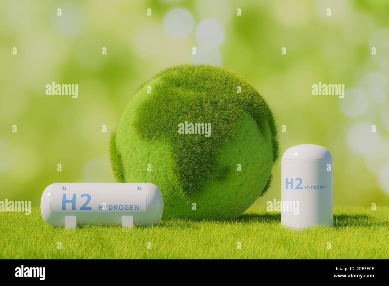 Green energy concept background with hydrogen energy tank and grass ...