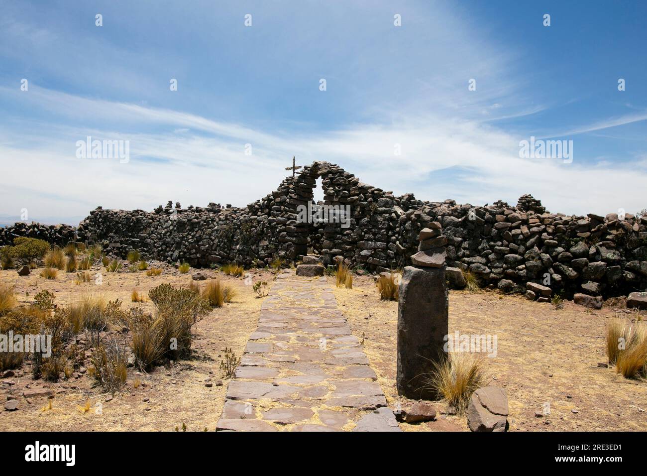 Inca archaeological remains on the island of Taquile on Lake Titicaca ...