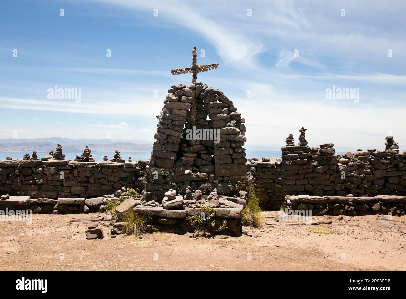 Inca archaeological remains on the island of Taquile on Lake Titicaca ...