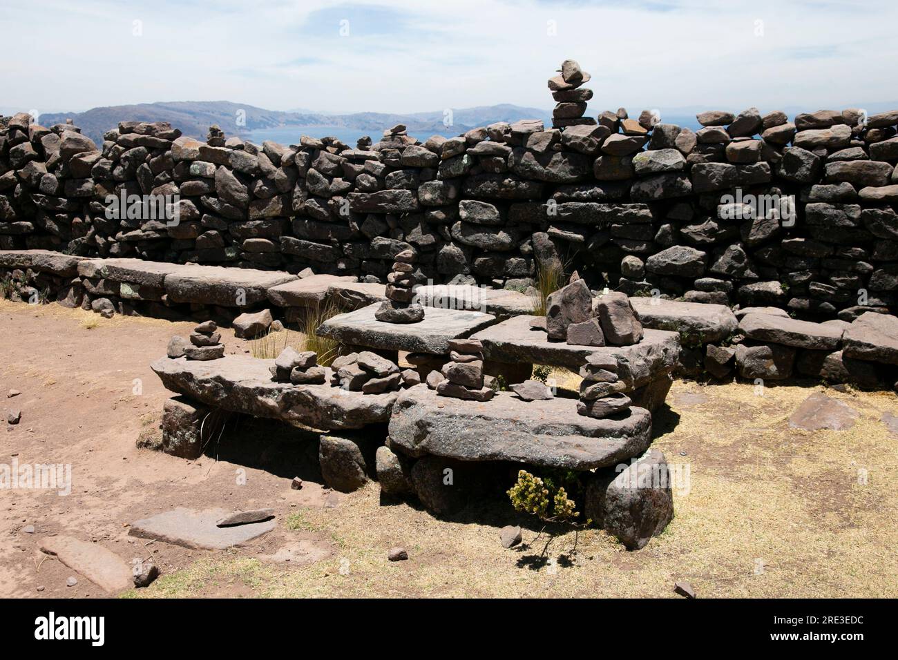 Inca archaeological remains on the island of Taquile on Lake Titicaca ...