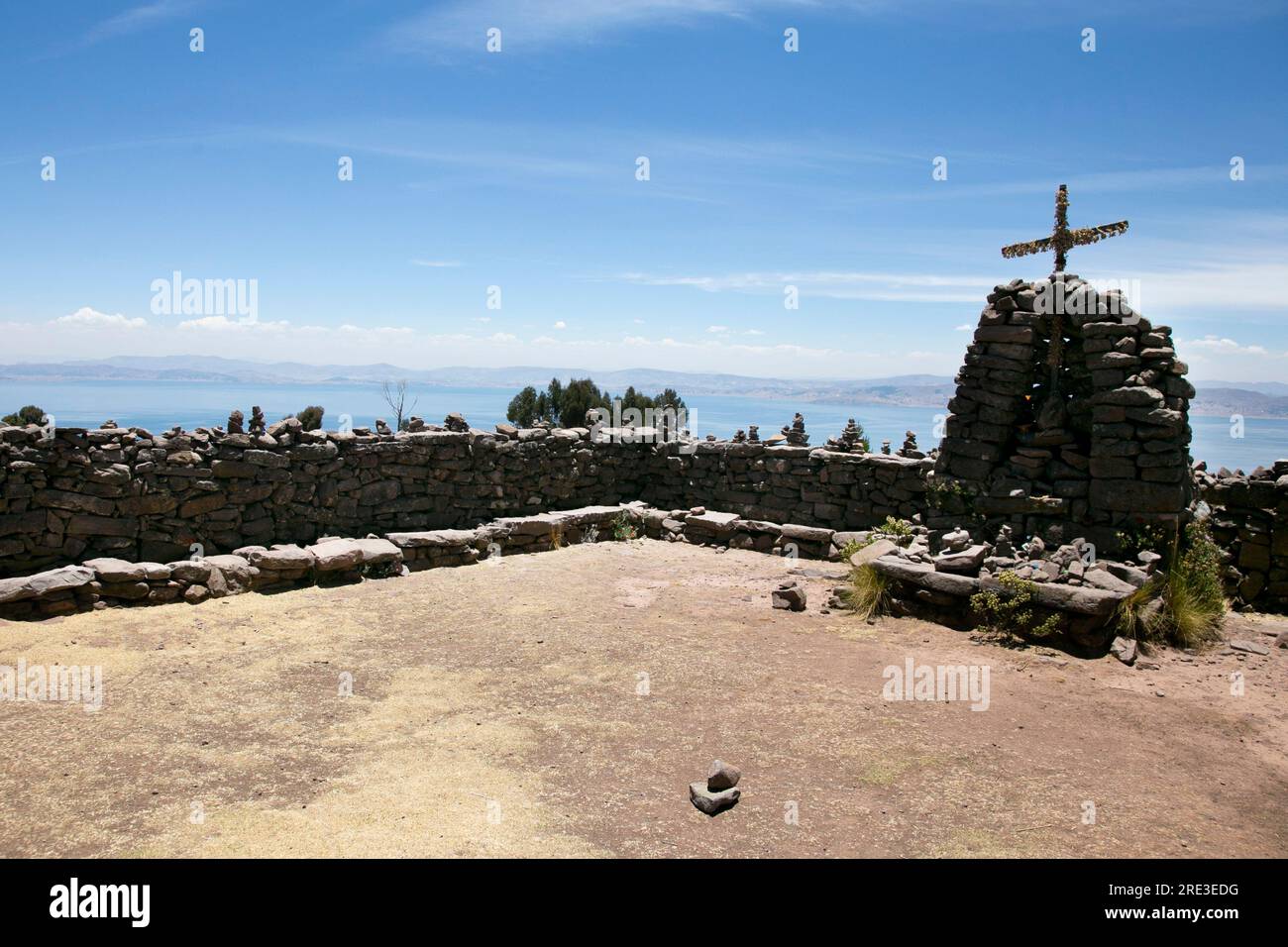 Inca archaeological remains on the island of Taquile on Lake Titicaca ...