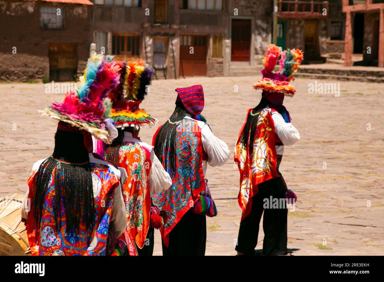 Locals from the island of Taquile in Peru dancing at an event in the ...