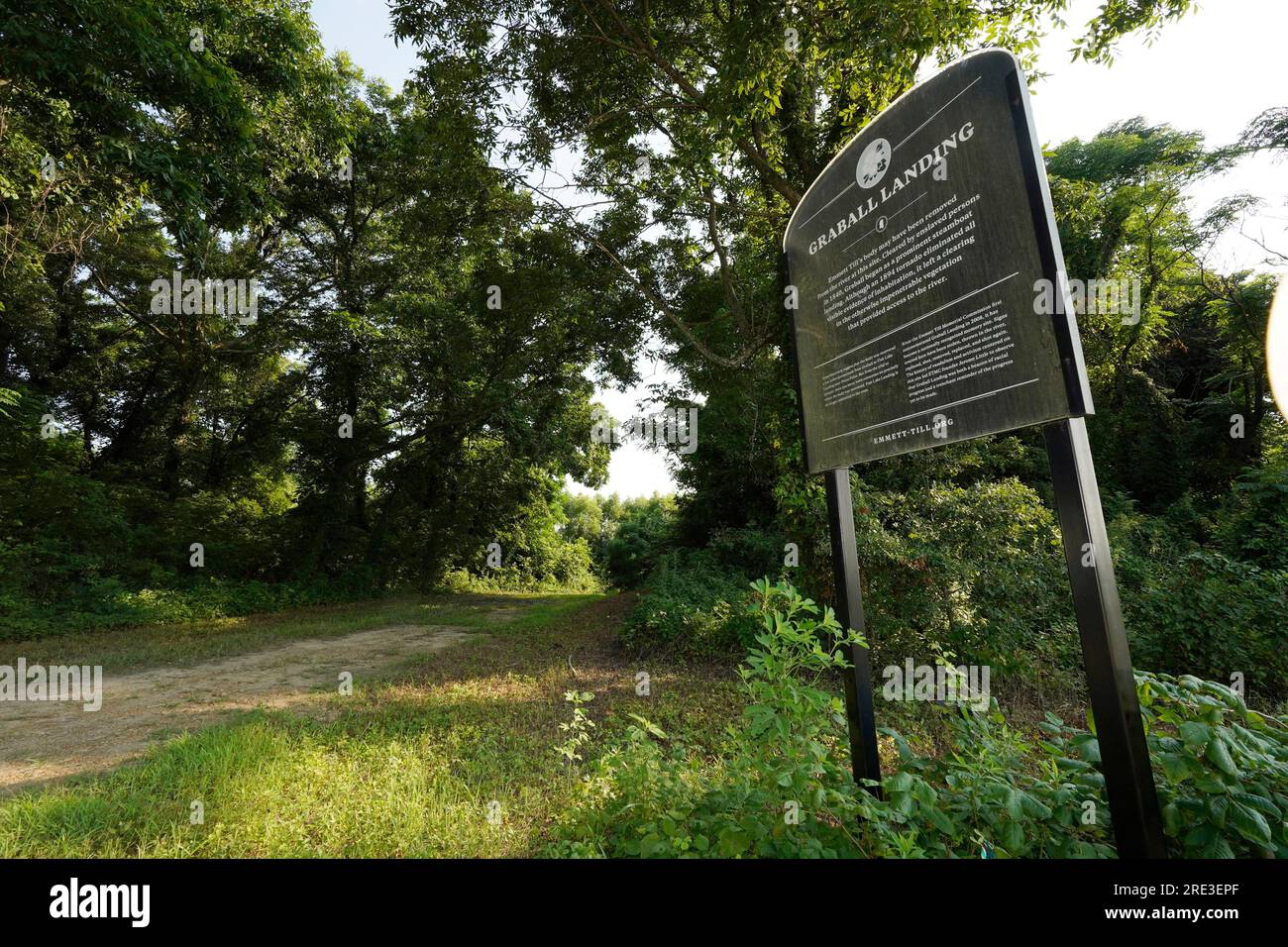 A memorial sign at Graball Landing, the spot where Emmett Till's body ...