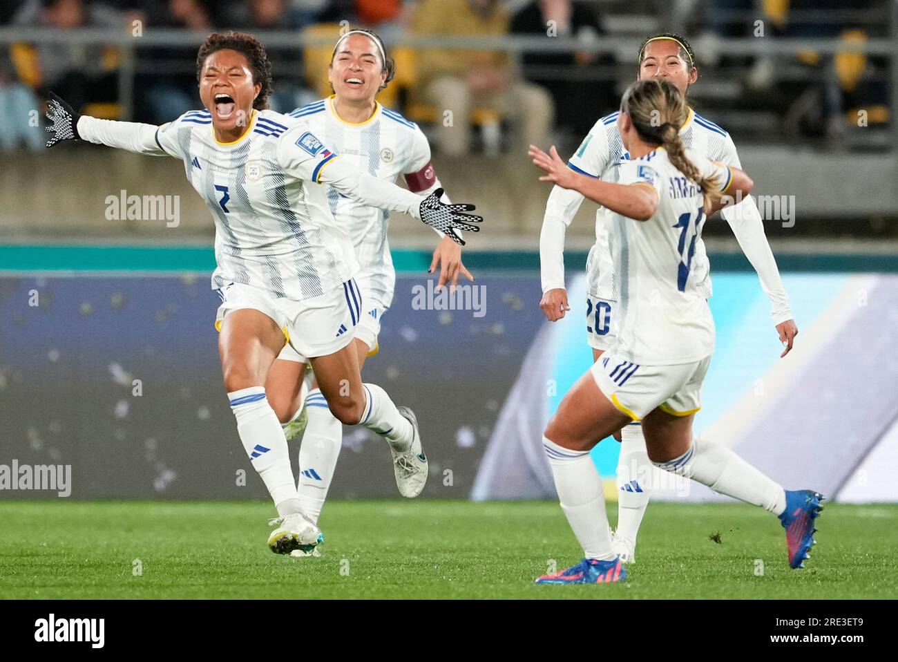 Philippines' Sarina Bolden, left, reacts after scoring her team's first ...