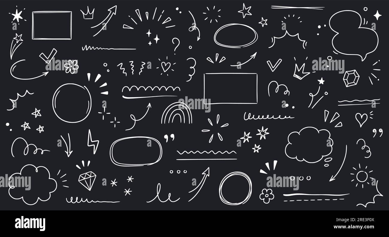 Line highlight brush, text emphasis, underline brush on chalkboard ...