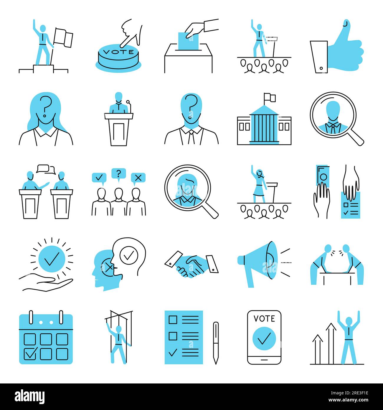 Politics and government line icon set. Elections and political voting ...