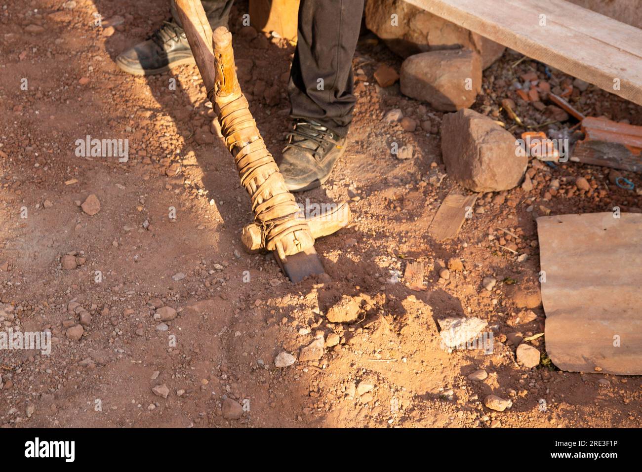 Ancient tool used to work the land in Llachón, Lake Titicaca region in ...