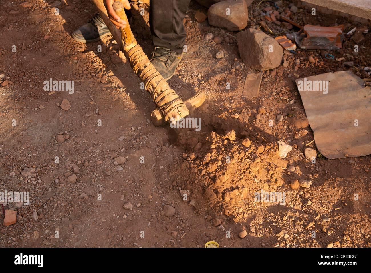Ancient tool used to work the land in Llachón, Lake Titicaca region in ...