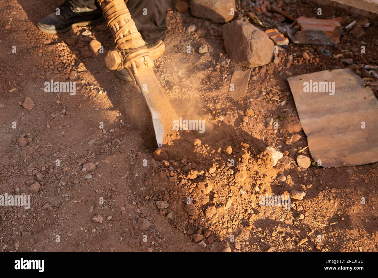 Ancient tool used to work the land in Llachón, Lake Titicaca region in ...