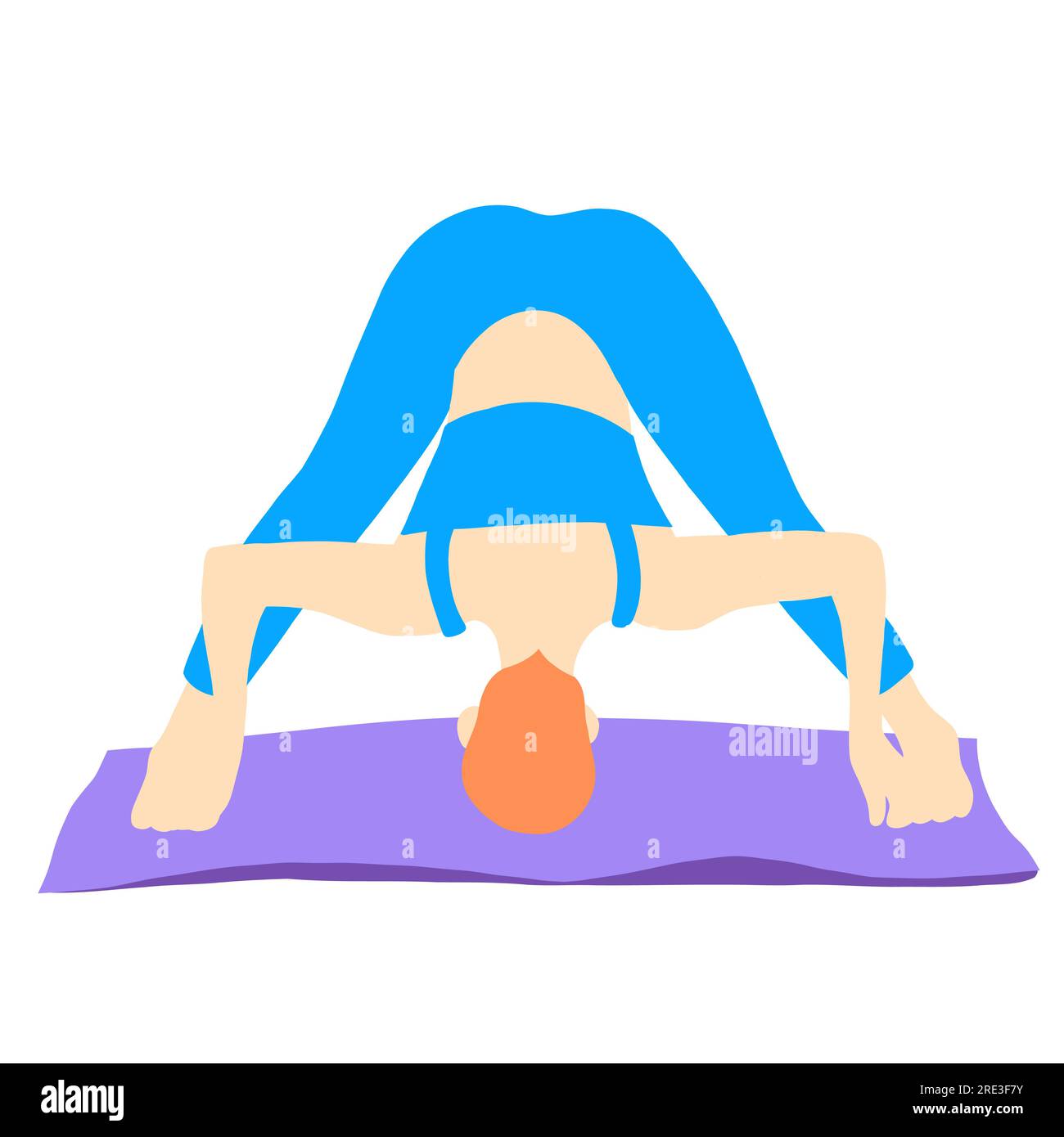 Training in yoga pose of rad hair European girl in blue tracksuit on a ...