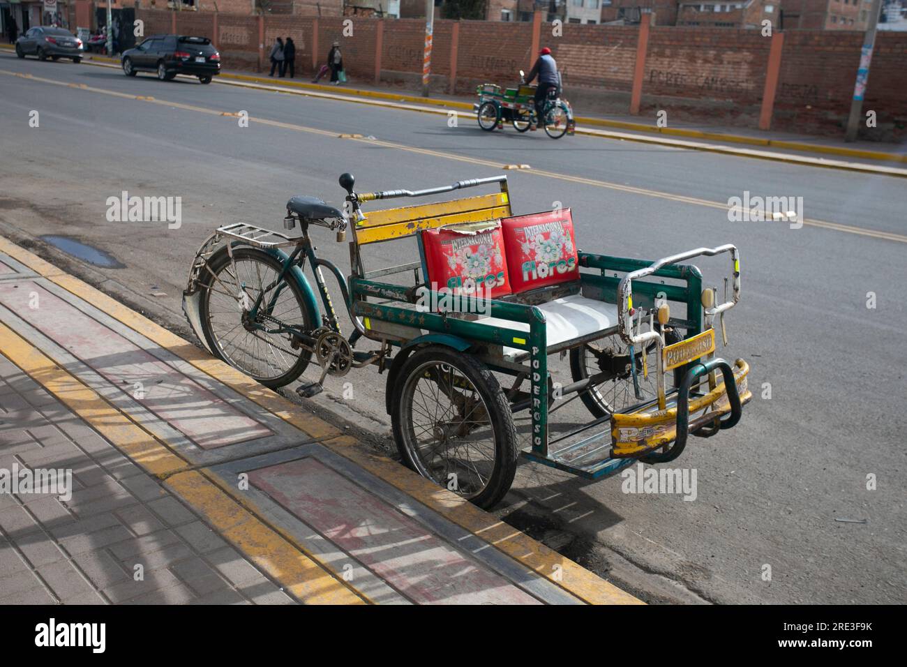 Peruvian Bike Taxi in the city of Puno, near Lake Titicaca Stock Photo ...