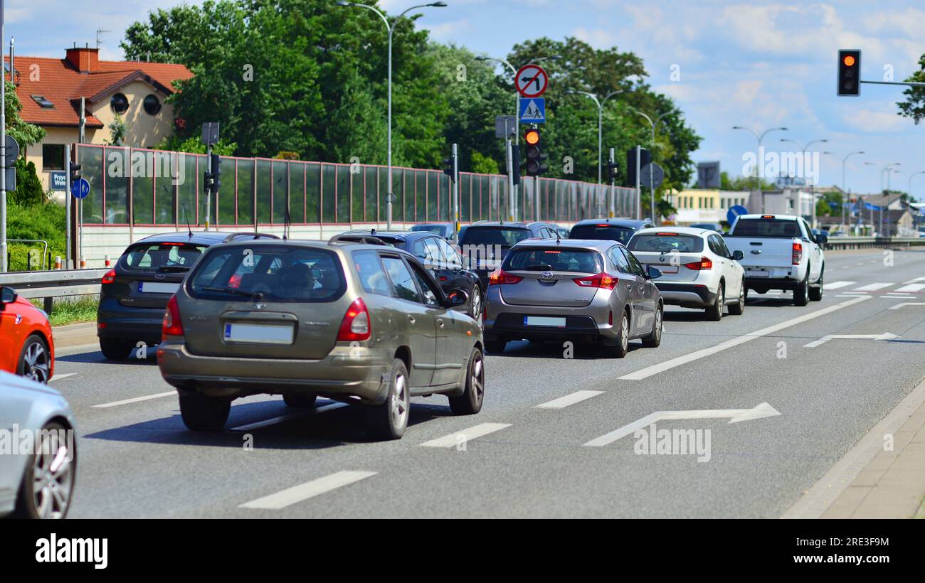 Warsaw, Poland. 23 July 2023. Car rush hours city street. Cars on ...
