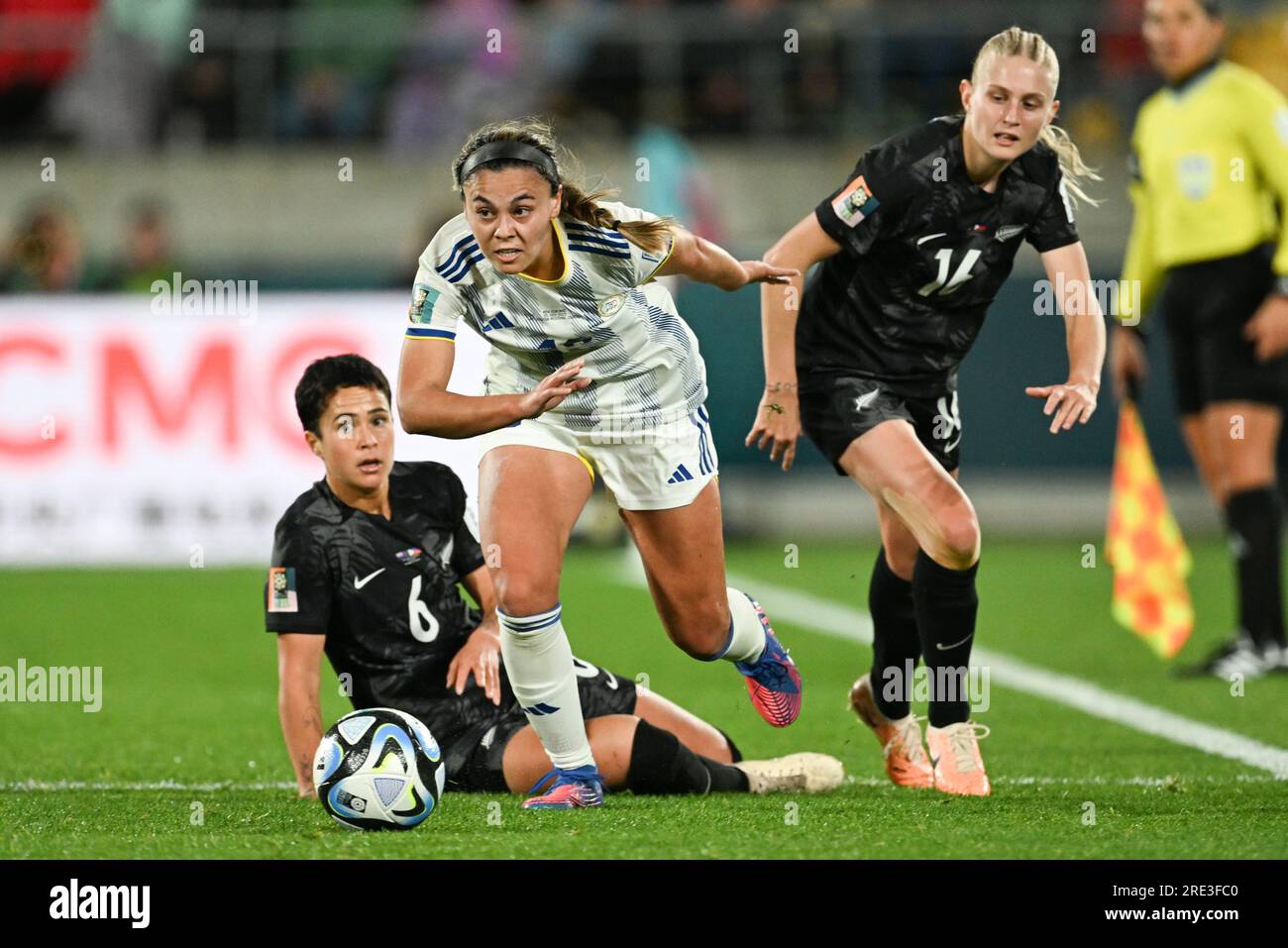Philippines' Sofia Harrison takes the ball from New Zealand's Malia ...
