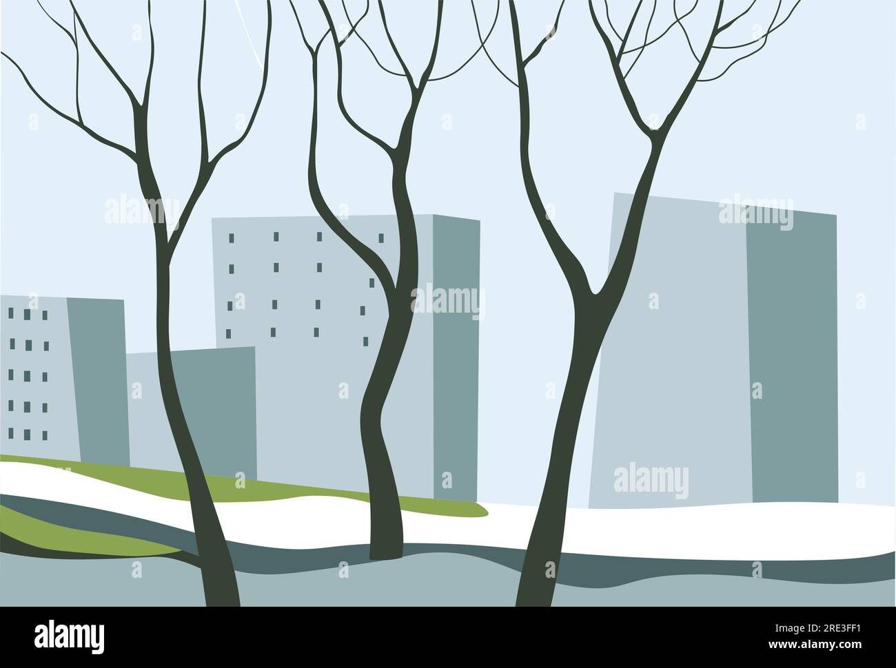 Spring season, change of weather from winter cold. Melting snow on ...