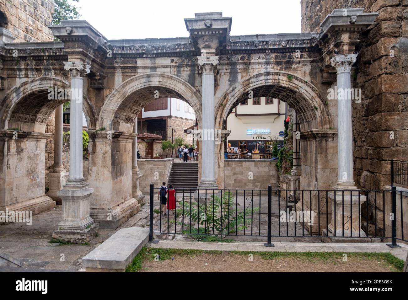 View of famous gate or Hadrianus arch in Antalya without visitors Stock ...