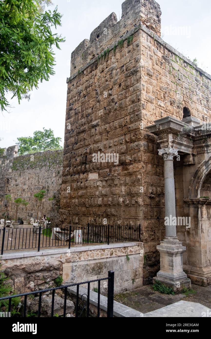 View of famous gate or Hadrianus arch in Antalya without visitors Stock ...