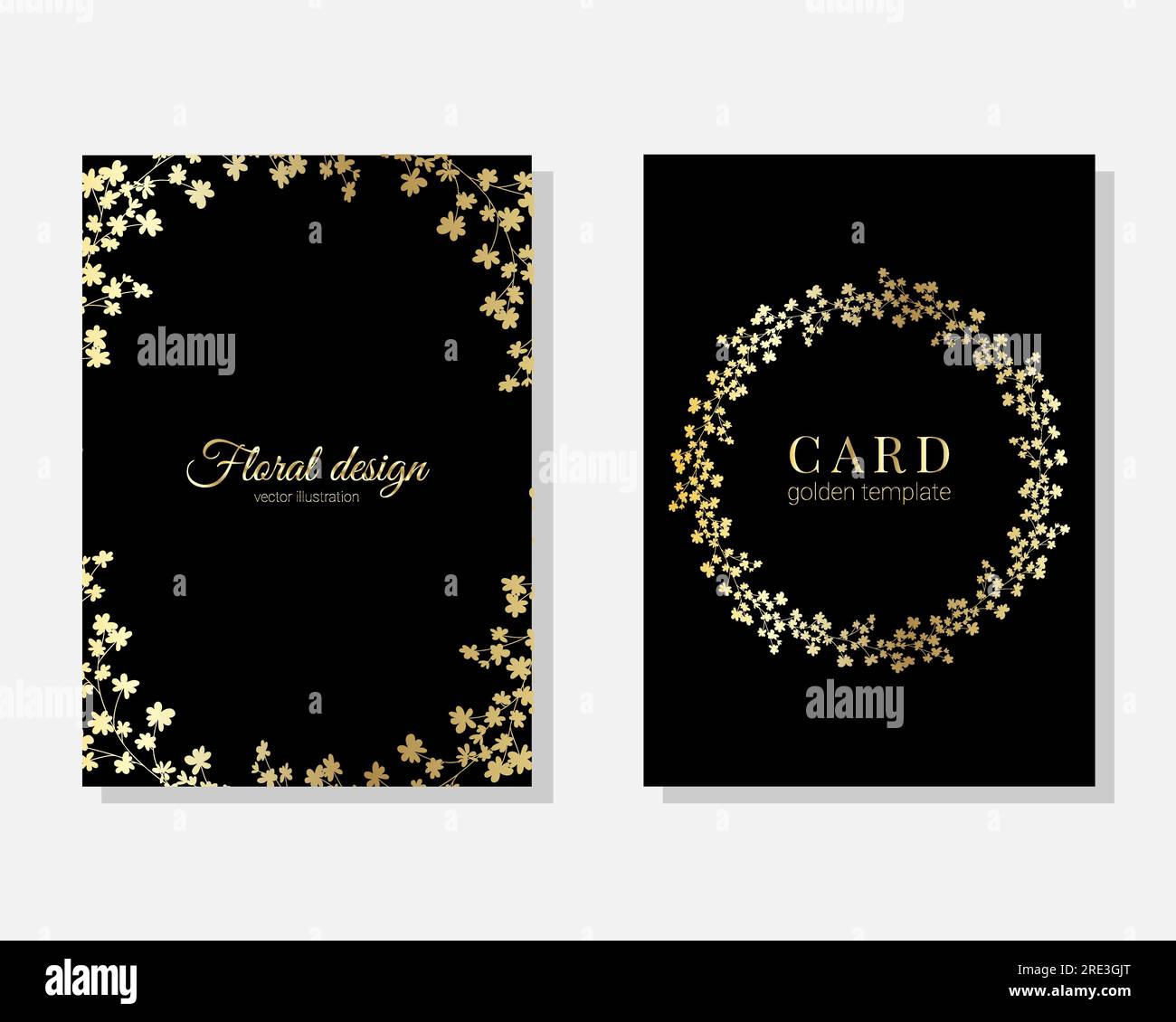Vector set of luxury cards, templates with gold glittery flowers for ...
