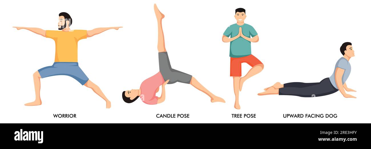 Illustration of men and women doing yoga pose exercises Stock Vector ...