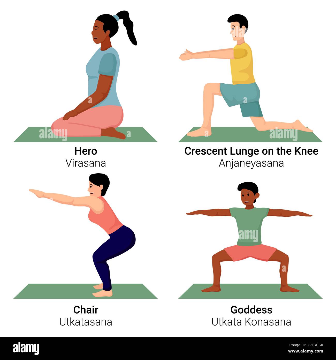 Illustration of men and women doing yoga pose exercises Stock Vector ...