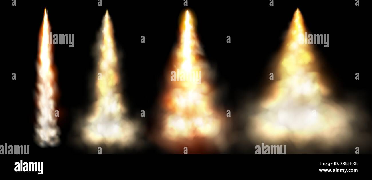 Realistic fire and smoke trails set isolated on black background ...