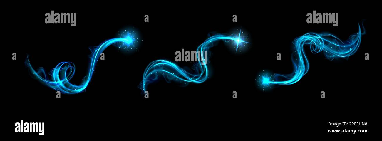 Realistic set of blue light vortex effects isolated on black background ...