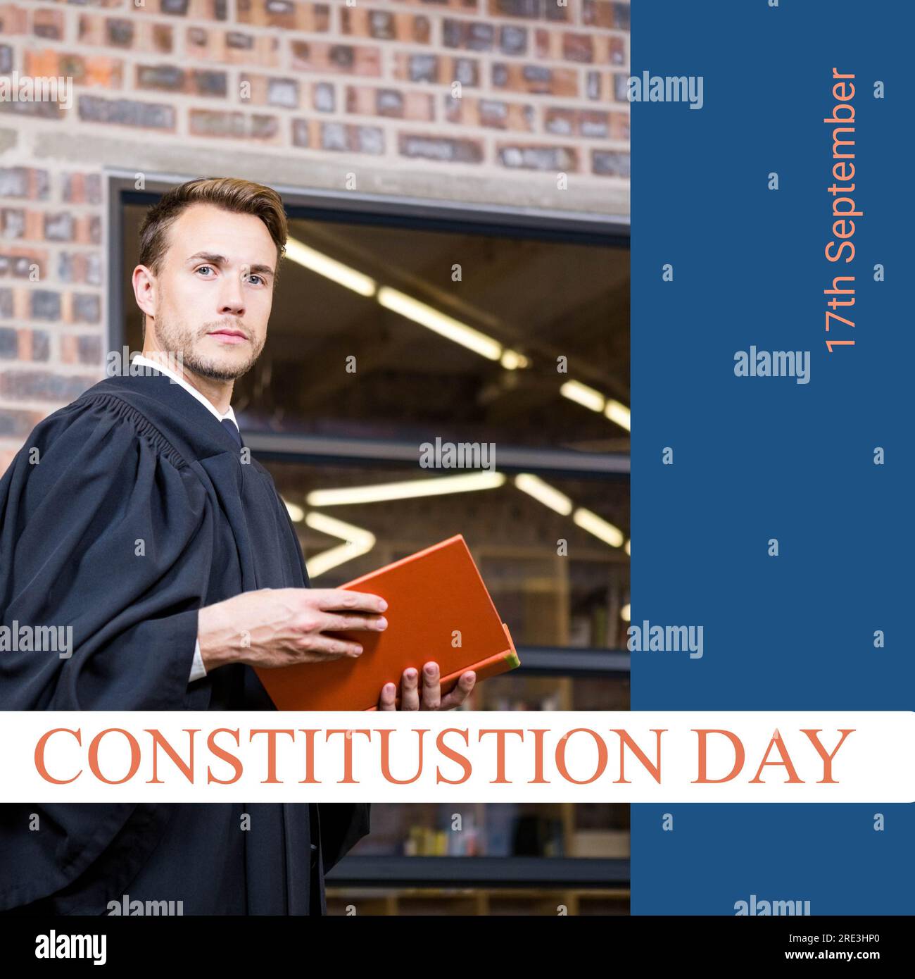 Constitution day text in orange on white and blue with caucasian male ...