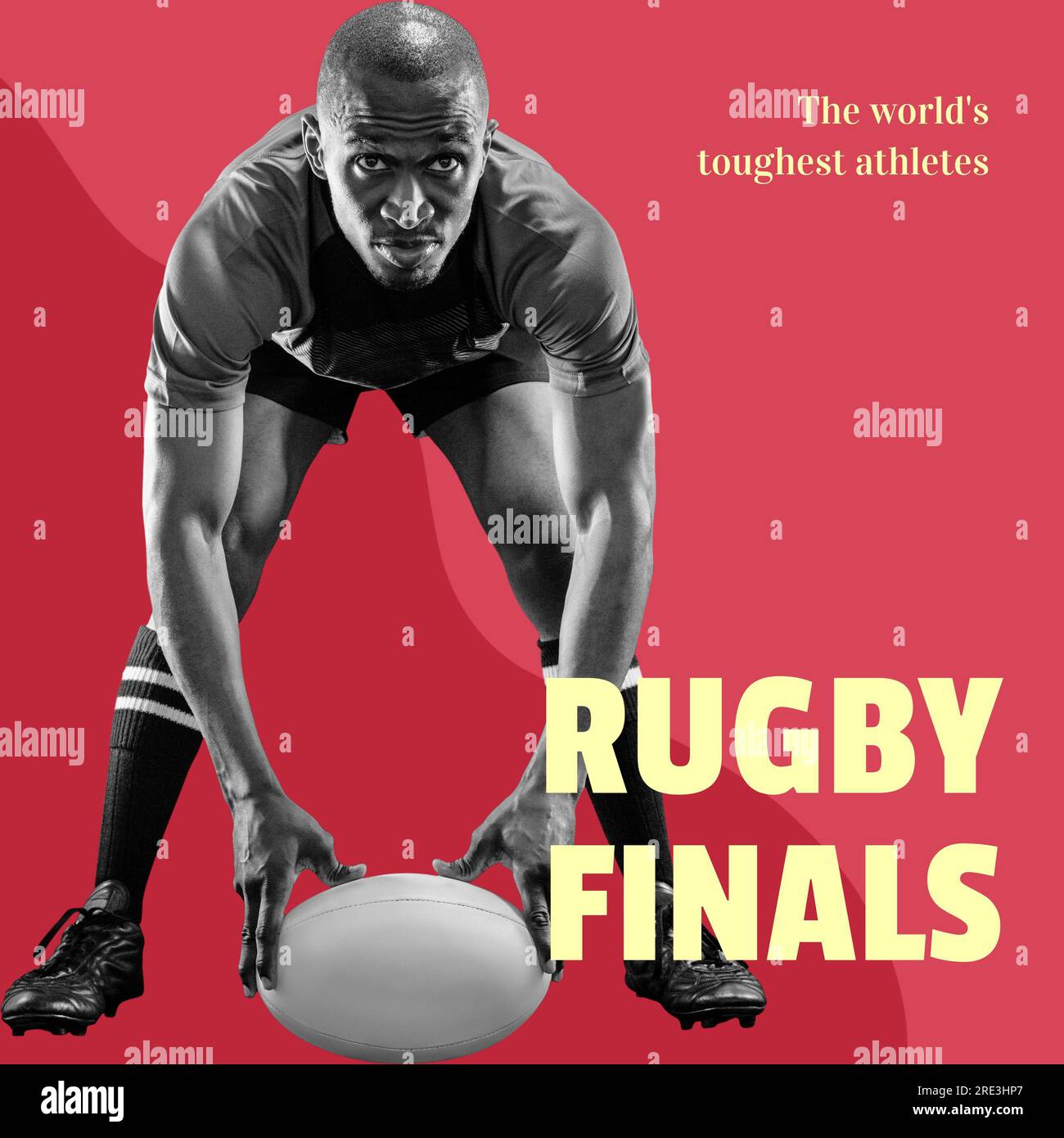 Rugby finals text in yellow on red with african american male rugby ...