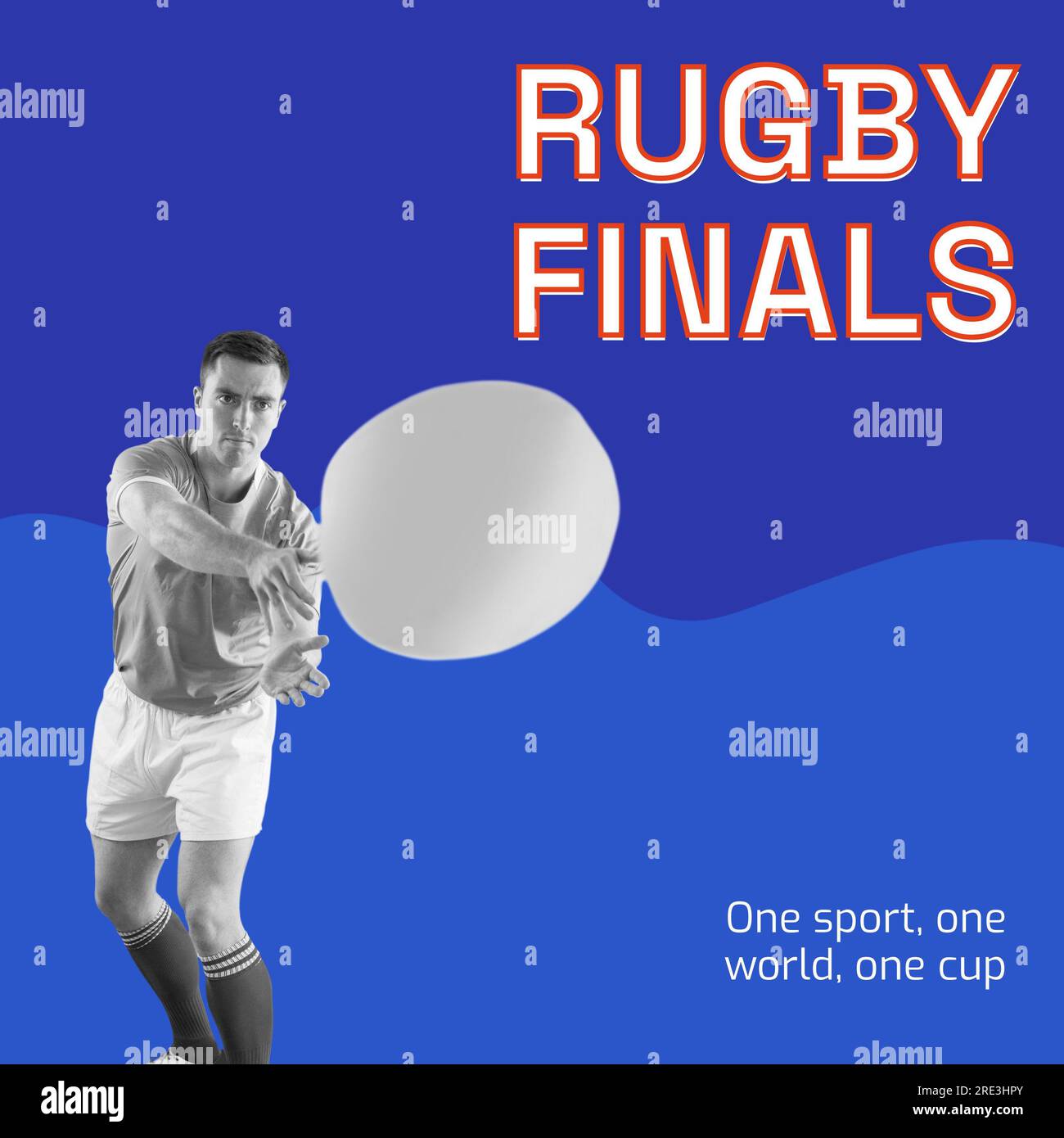 Rugby finals text in white on blue with caucasian male rugby player ...