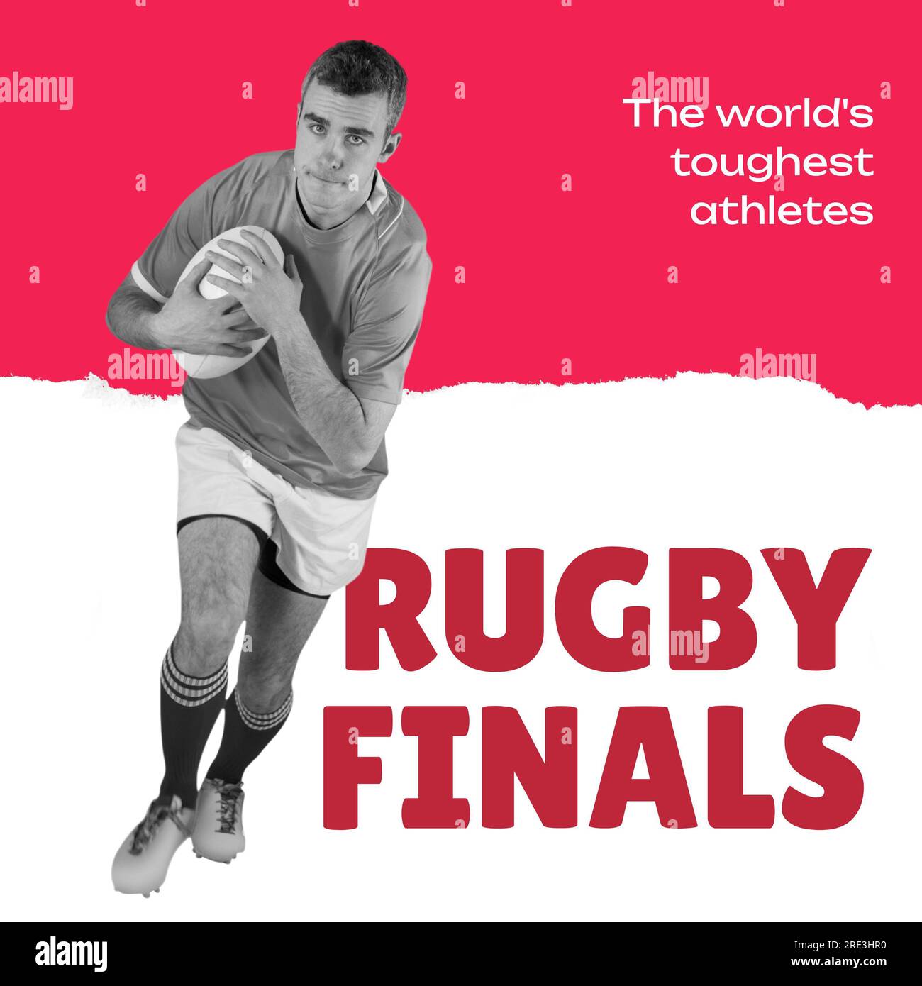 Rugby finals text in red on white with caucasian male rugby player ...