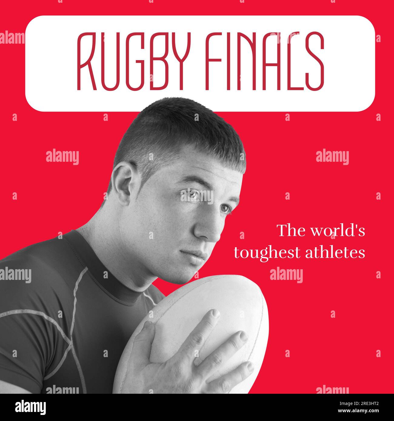Rugby finals text in red on white and red with caucasian male rugby ...