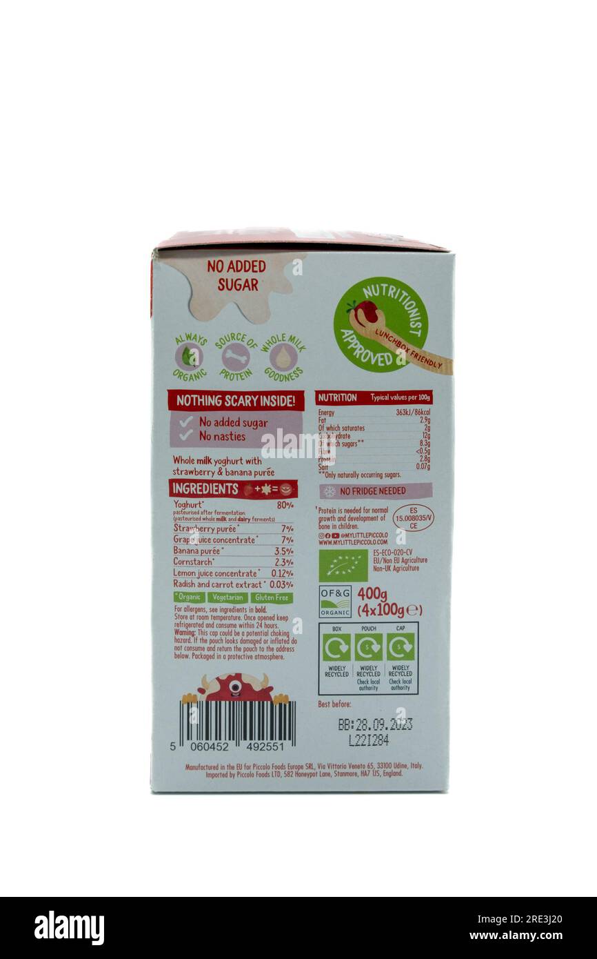 Irvine, Scotland, UK - May 06, 2023: Piccolo branded squeezy yogurt ...