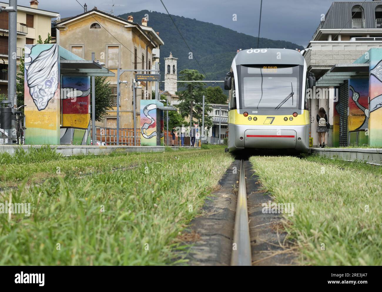 Bergamo, . 25th July, 2023. The TEB, a fast tram line that runs along ...