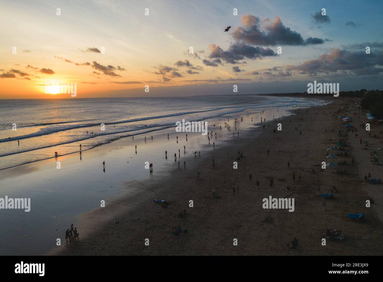 Aerial view of kuta beach at Badung Regency, southern Bali, Indonesia ...