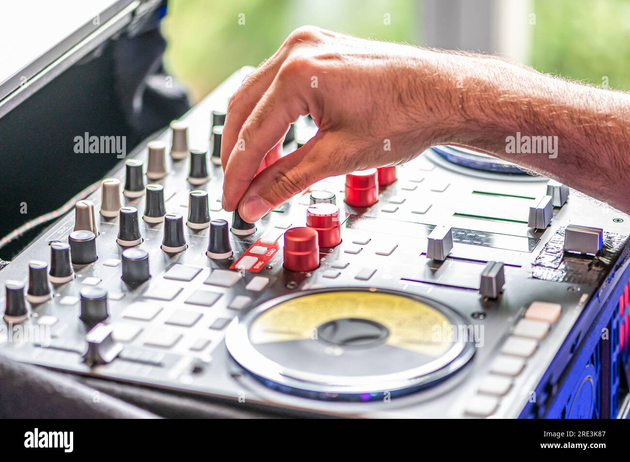 Professional DJ Equipment sound and audio mixer control panel with ...