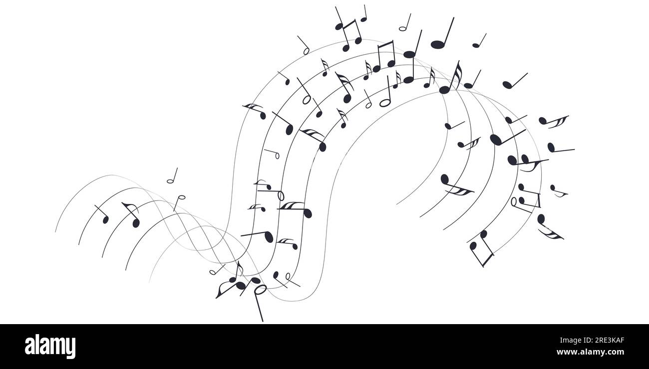Wavy pattern of flying musical notes. Musical symbols for banner of ...