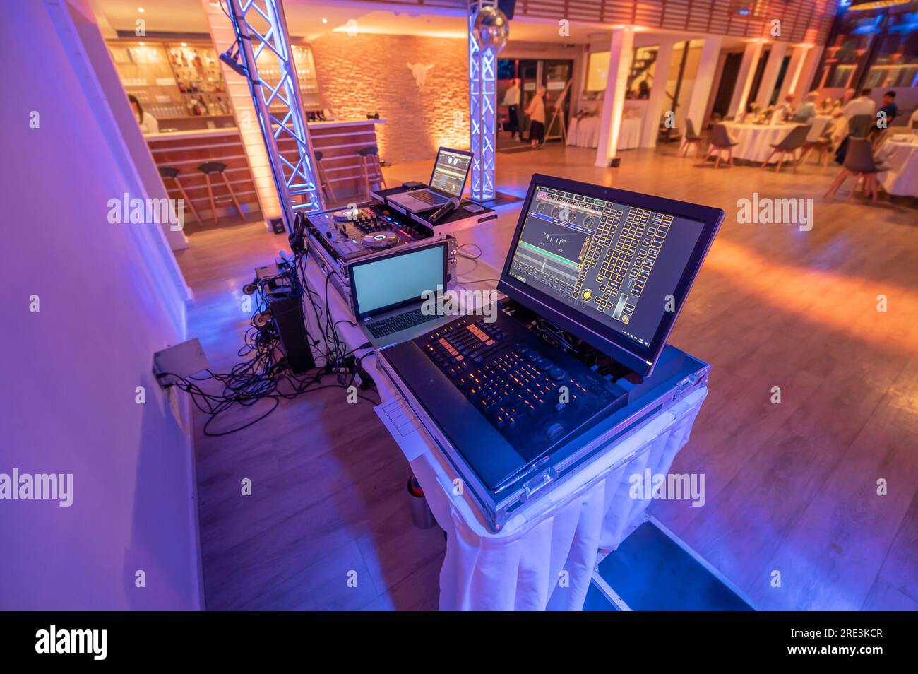 Professional DJ Equipment sound and audio mixer control panel with ...