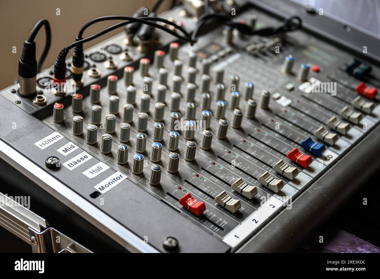 Professional DJ Equipment sound and audio mixer control panel with ...