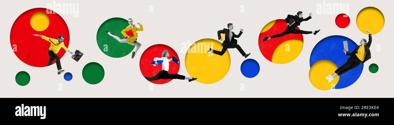 Colorful design. Motivated and ambitious employees reaching ...