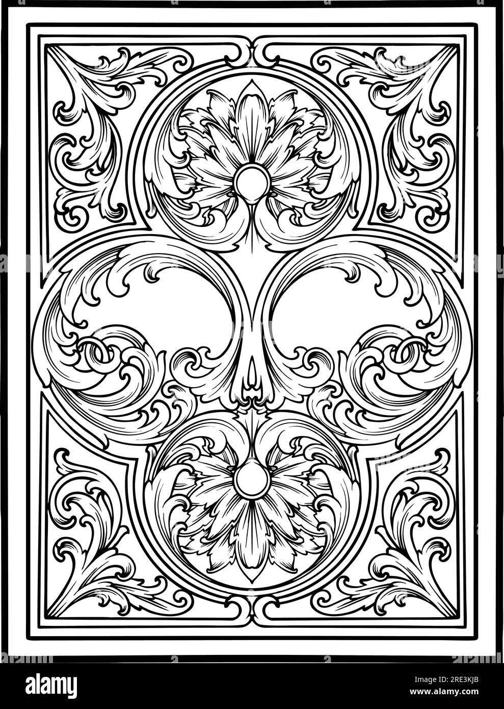 Old world charm engraved flower on card deck outline vector ...