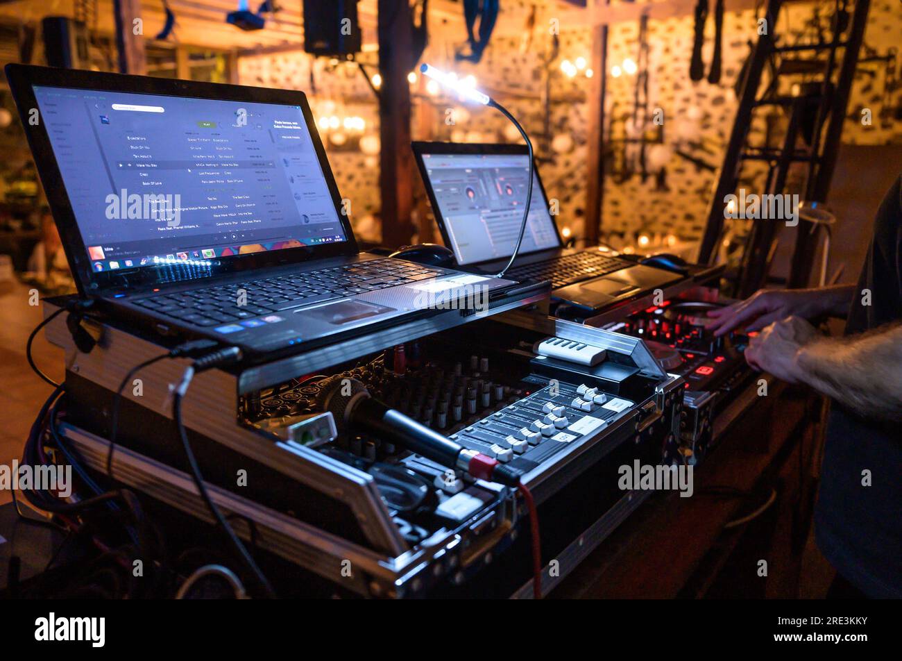 Professional DJ Equipment sound and audio mixer control panel with ...