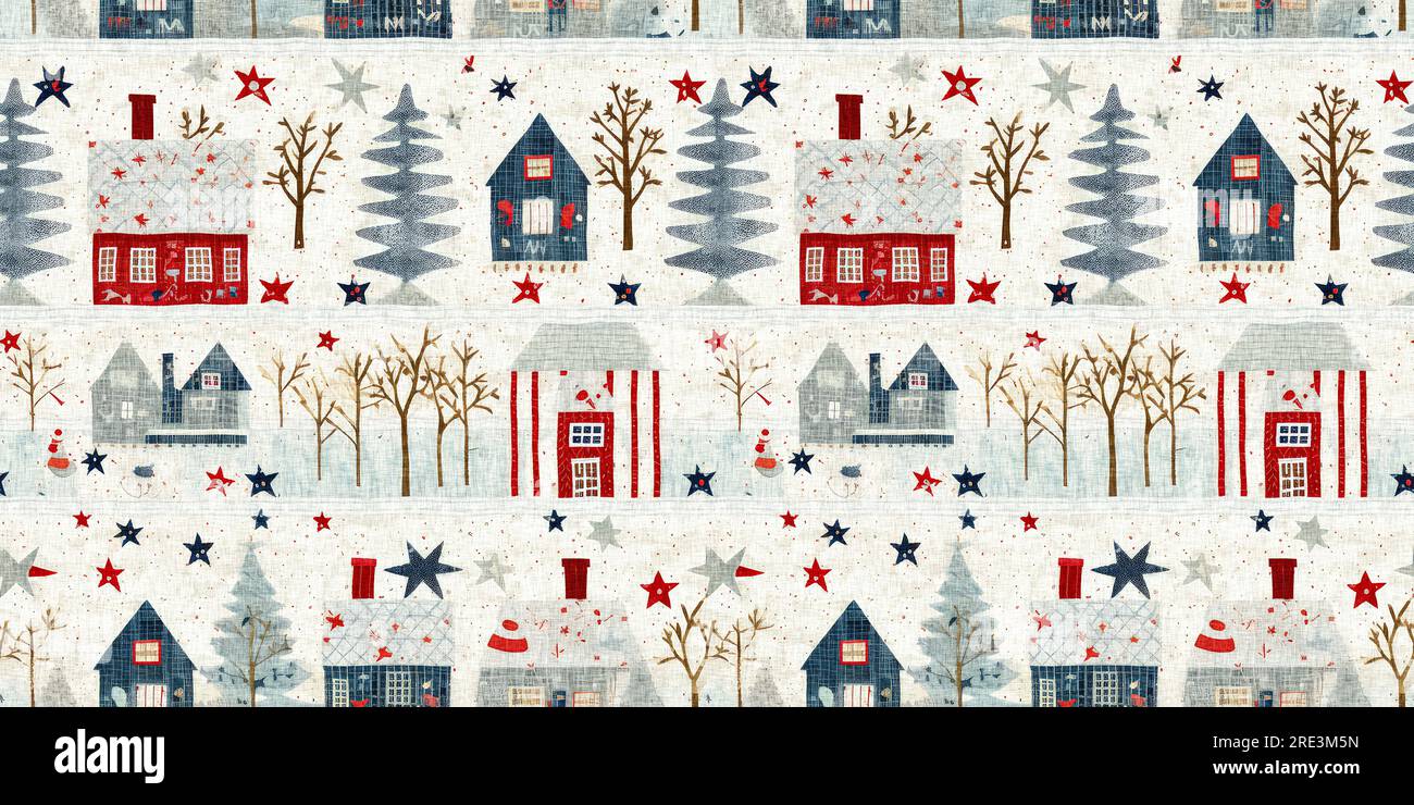 Rustic country christmas cottage with primitive hand sewing fabric ...