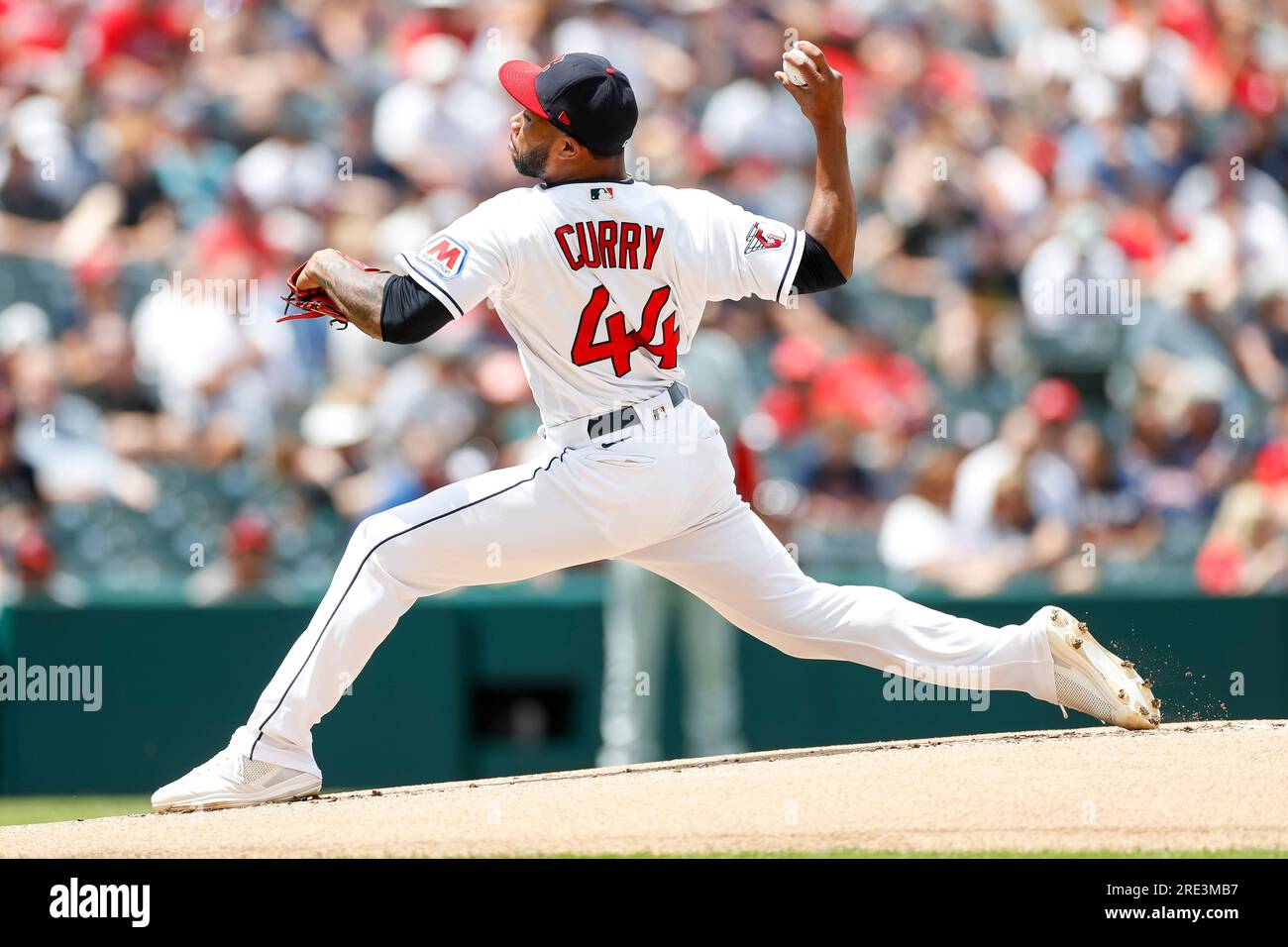 Cleveland Guardians starting pitcher Xzavion Curry (44) throws to the ...
