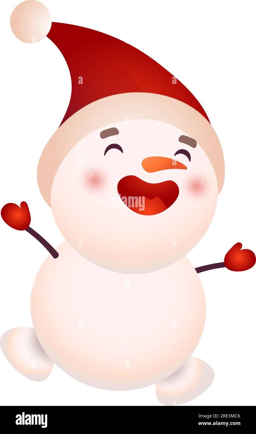 Snowman wearing winter cap jumping with joy vector illustration Stock ...