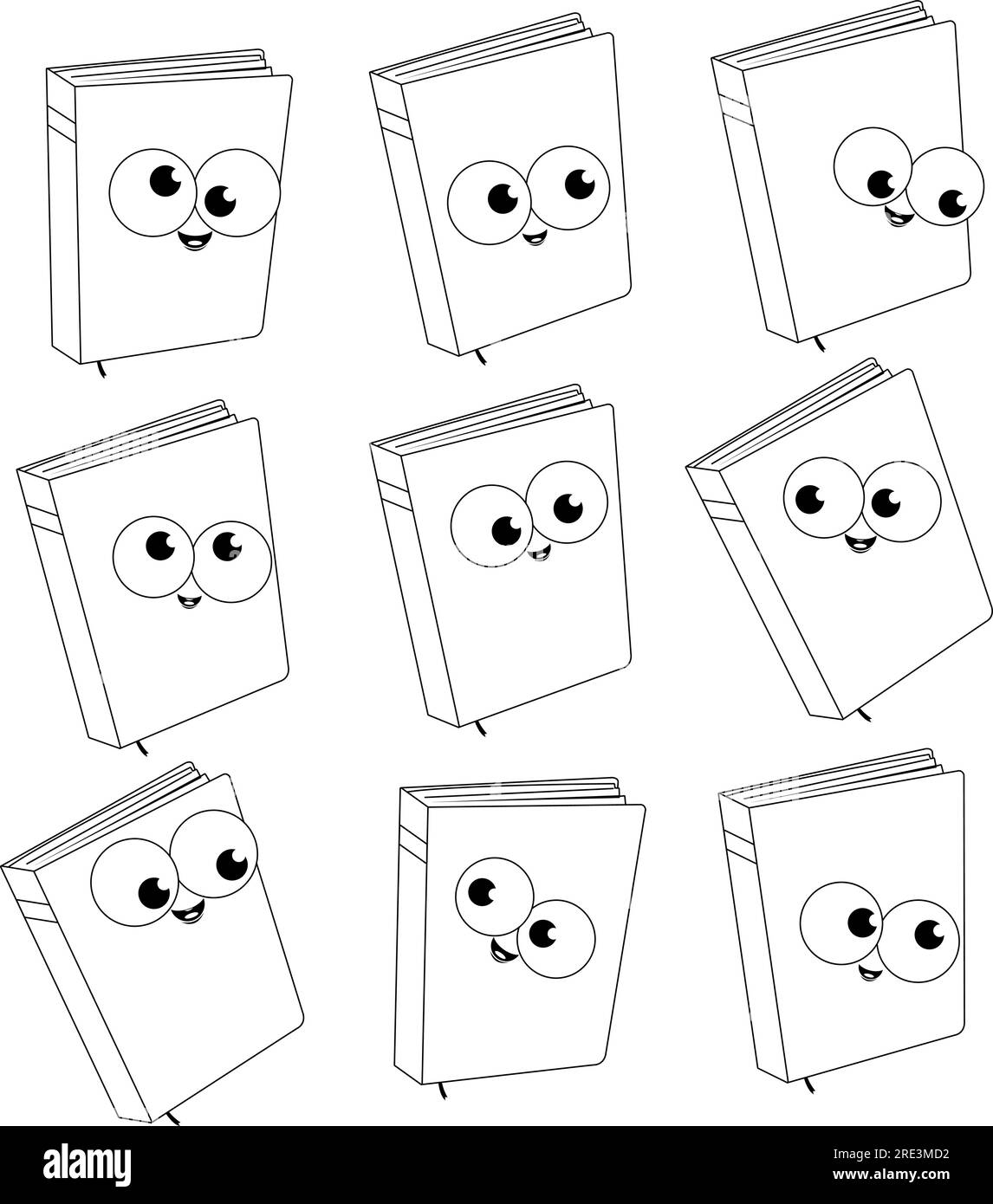 Set of cartoon book characters. Vector black and white coloring page ...