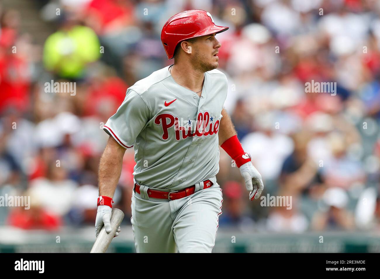 Philadelphia Phillies catcher J.T. Realmuto (10) watches his ball in ...